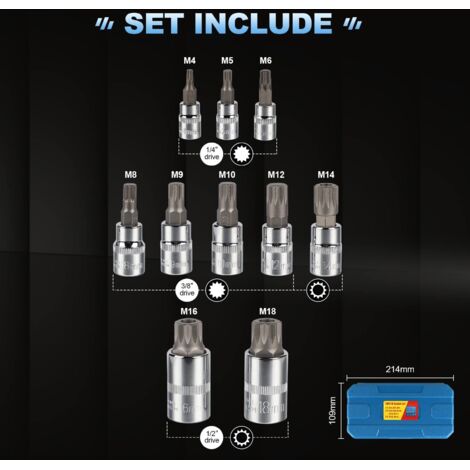 Douille Torx Male 1/2'', 1/4'', 3/8'', Embout Torx 12 Pans M4 M5 M6 M8 ...