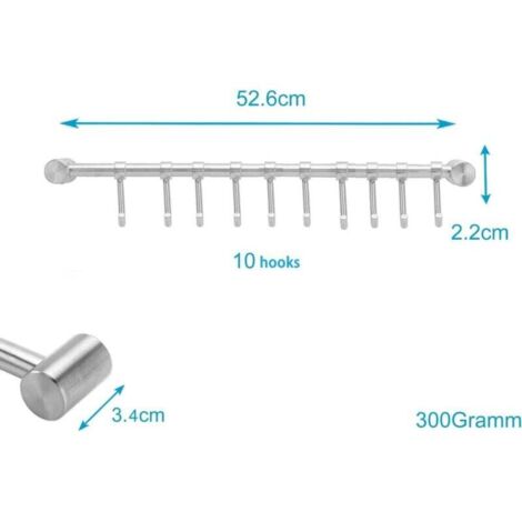 Crochet à torchon，Crochet Barre de Cuisine en Acier Inox 53cm avec 10 ...