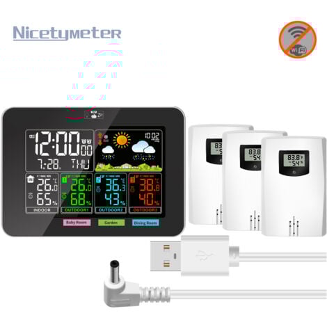 Station Météo sans Fil avec 3 Capteurs, Thermomètre Hygromètre Numériques Intérieure/Extérieure ...