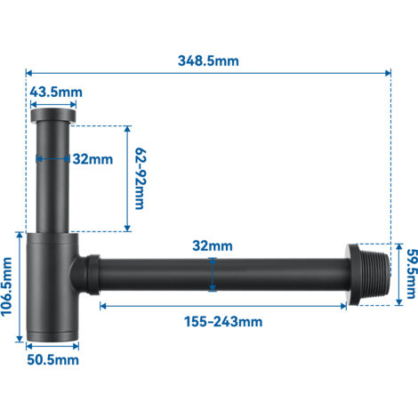 Siphon de Lavabo Universel Noir, Standard-G1¼, Siphon Réglable Anti ...