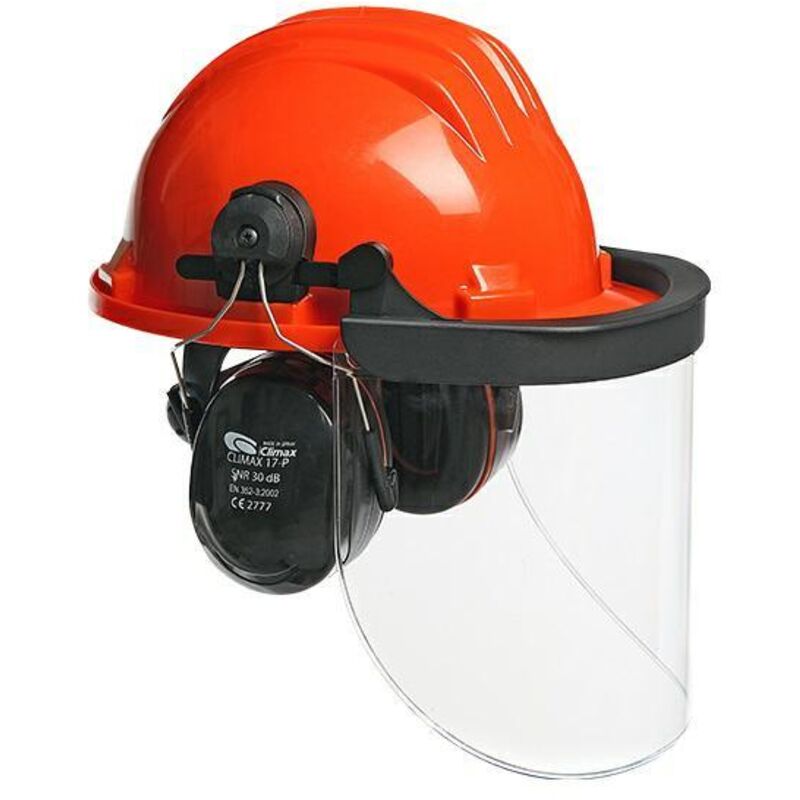 Helmet of professional construction with face protection and hearing ...
