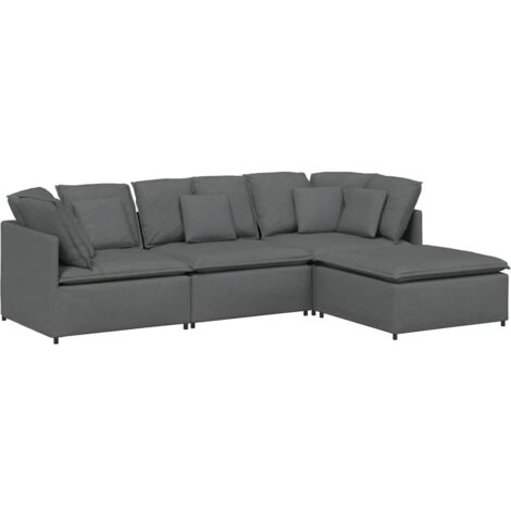 Divano Modulare con Poggiapiedi e Cuscini Tessuto Grigio Scuro vidaXL