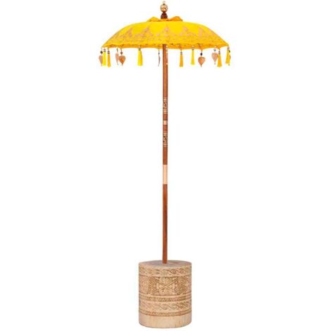 Parasol con Base Giallo e Marrone 250 cm Cotone, Legno vidaXL