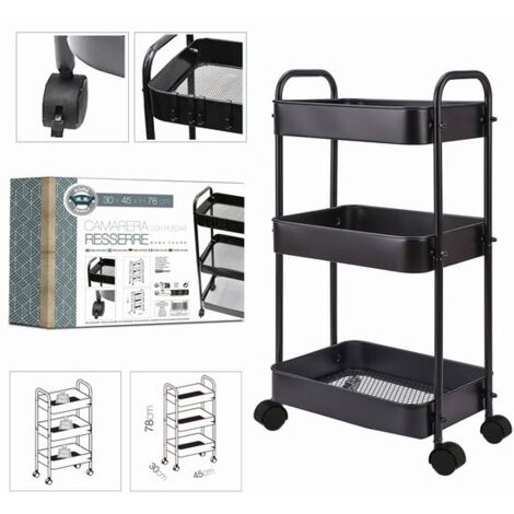 CAMARERA METAL NEGRA CON RUEDAS 30 x 45 x 78 cm