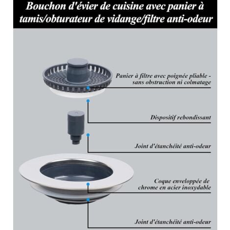 Crépine et bouchon d'évier de cuisine combinés - Crépine d'évier ...