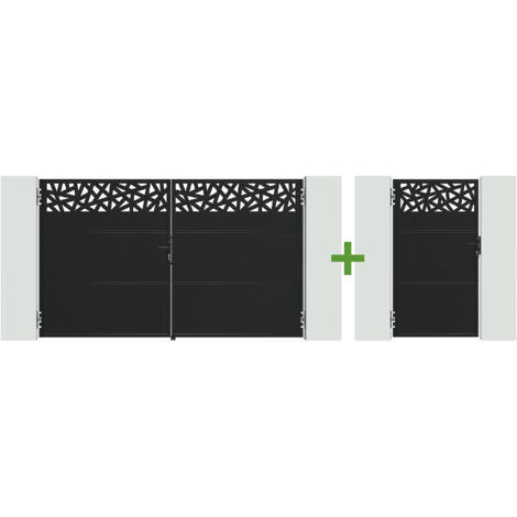 Portail coulissant acier 3,5m NALI H.160cm noir + Portillon H.160cm noir