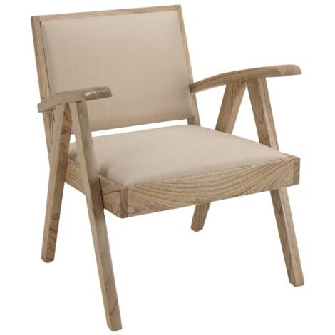 ERIS - Fauteuil en Mindi, assise en tissu beige texturé