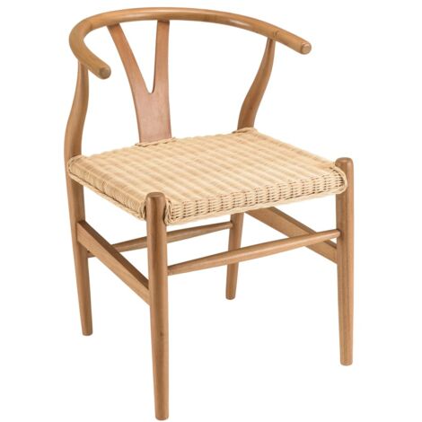 WILL - Chaise en bois de mahogany, dossier arrondi et assise en rotin