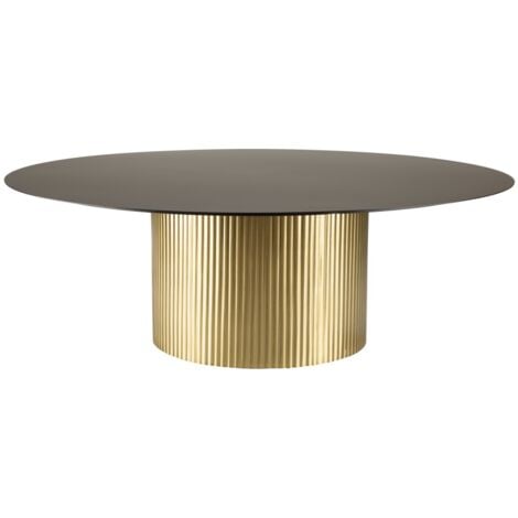 JAMES - Table basse ronde 110x110cm plateau en fer noir pied strié doré