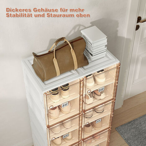 Portable Shoe cabinet Living Room Stackable Storage Organizer Cabinet with Doors and Shelves Shoe Box for Closet Form2 OKWISH