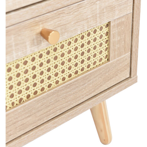 Nachttisch Nachtschrank Beistelltisch, mit 2 Schubladen, Eiche Rattan ...
