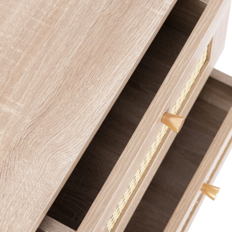 Nachttisch Nachtschrank Beistelltisch, mit 2 Schubladen, Eiche Rattan ...