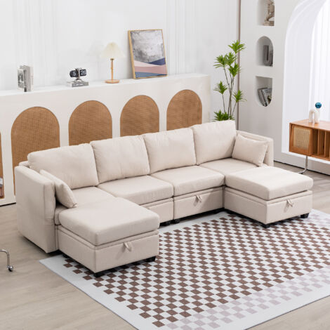 Modulares U-förmiges weiches Sofa mit Stauraum, kann zu einem ...