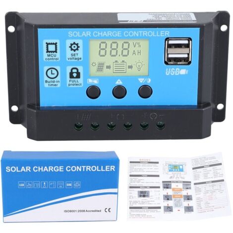 30A 12V/24V Contrôleur de Charge Régulateur Panneau Solaire de Batterie Intelligent PWM avec 5V ...