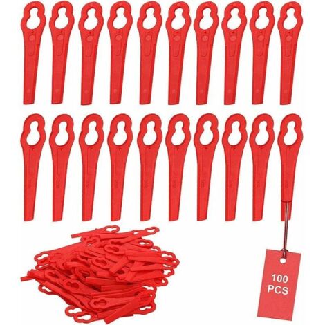 Lot de 100 Lames de Rechange en Plastique pour Coupe-Bordure Rouge Lames de Tondeuse Lame ...