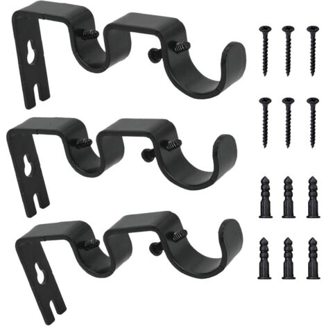 3pcs Supports de Tringle à Rideau, Support Mural Réglable Tringle, Double Supports de Pôle ...