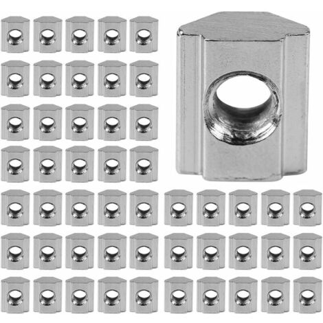 Lot de 50pcs Ecrous en T Coulissant Norme Européenne Surface Nickelage en Acier au Carbone pour ...