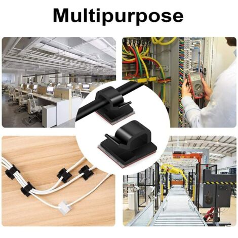 10PCS noir Clips Câbles,Attache Cable adhesif Rangement de Accroche Cable Fixation Auto Collant ...
