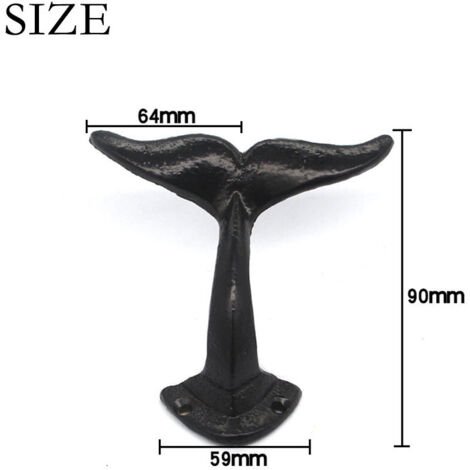 Lot de 1 Crochet queue de baleine noire Crochet mural en fonte en forme ...