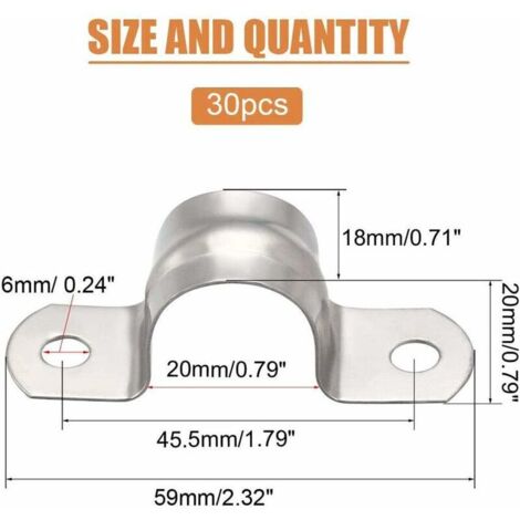30 PCS 20mm U Tube 304 en Acier Inoxydable Collier de Serrage pour ...