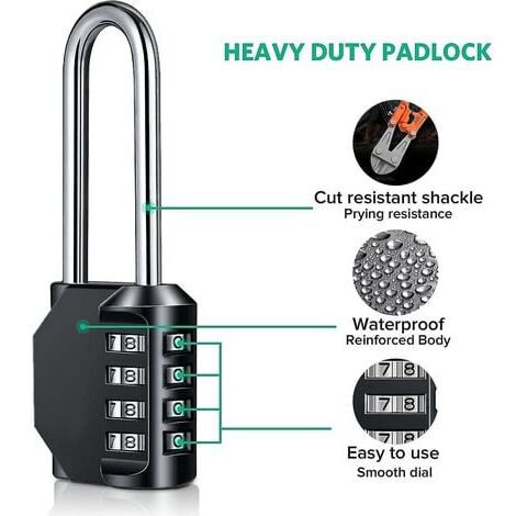 Combination Padlock Heavy Duty Lock - Weatherproof Padlock, Resettable ...