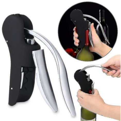 Wine Opener - Black Vertical Lever Corkscrew With Foil Cutter