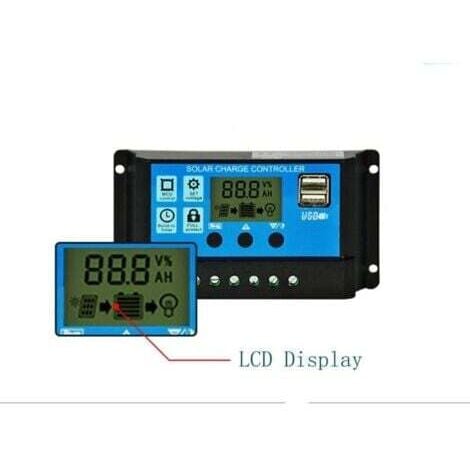 Régulateur de charge de panneau solaire PWM, 12 V/24 V, 30 A, écran LCD, double port USB,--