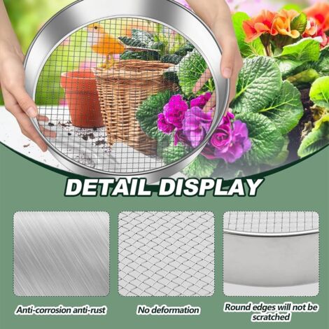 Tamis de Jardin en Acier Inoxydable,5 en1 Tamis Jardin Rond 30 cm,avec ...