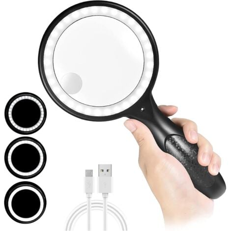 Loupe de lecture, loupe LED 60X 30X avec éclairage, rechargeable par USB, 3 modes d'éclairage ...