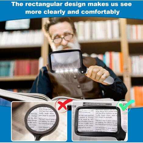 Loupe de lecture pliable avec éclairage, loupe de lecture rectangulaire 2X avec 5 LED, idéale ...