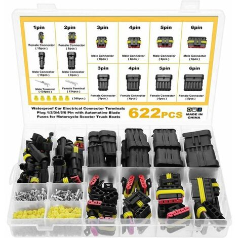 622 Pièces Imperméable à l'eau Connecteurs, Connecteurs Étanches pour Voiture à 1/2/3/4/5/6 ...