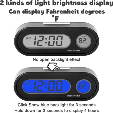 2pcs Car Clocks And Temperature With Fahrenheit Blue Backlight 2 In 1