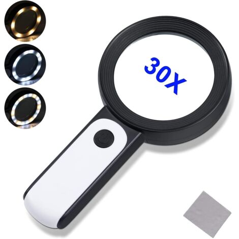 Loupe de Lecture avec 18 lumières LED, Double lentille en Verre avec grossissement 30 x, Loupe ...