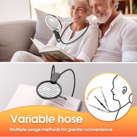Loupe avec éclairage mains libres pour la lecture, loupe grossissante 5x de 5,1 pouces, portée ...