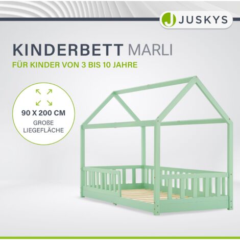 Juskys Kinderbett Marli 90 x 200 cm mit Matratze, Rausfallschutz ...