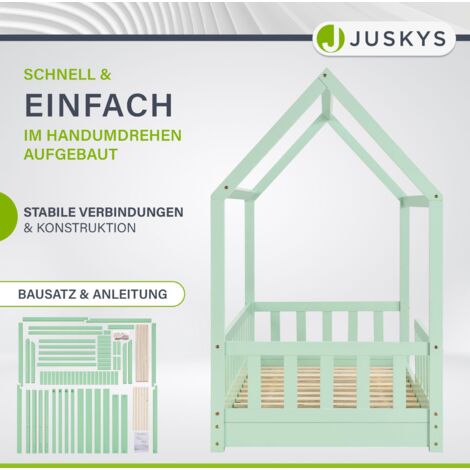 Juskys Kinderbett Marli 90 x 200 cm mit Matratze, Rausfallschutz ...