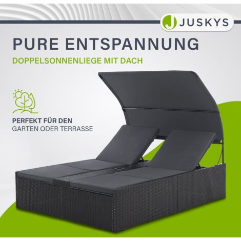 Juskys Polyrattan Doppelliege Syros - Garten Sonnenliege für 2 Personen ...