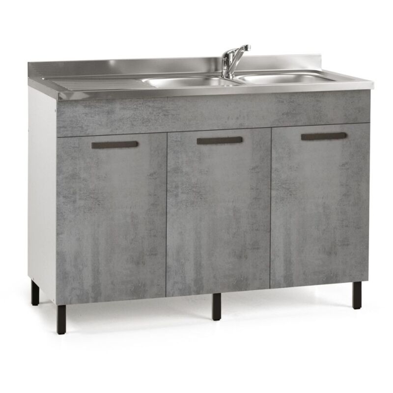 Meuble sous évier avec 3 portes et évier inclus couleur ciment 120 cm