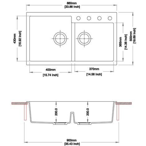 Evier en quartz 86x50 cm avec 2 cuves couleur chrome - Tip Toe N200