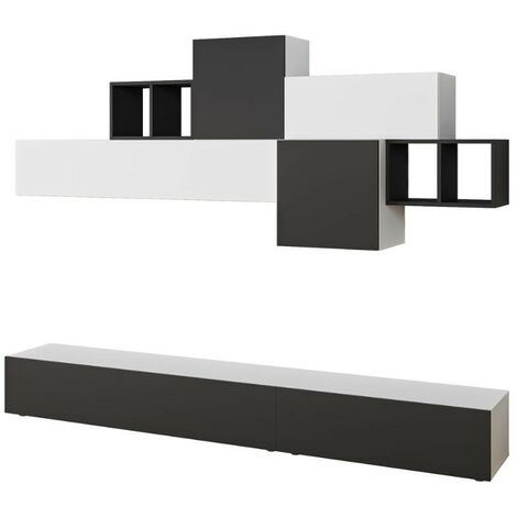 Mur de rangement de 260 cm avec portes et éléments hauts en blanc et ...