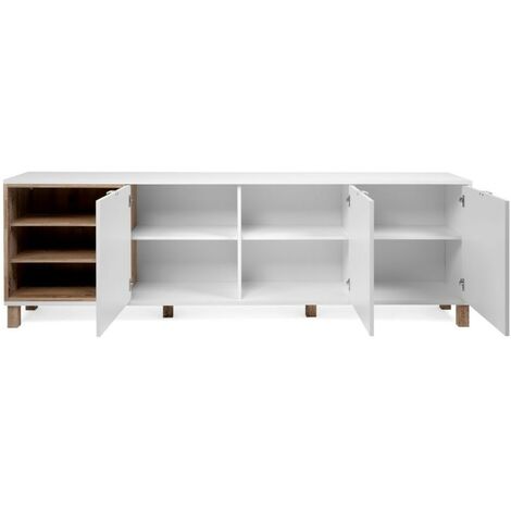 Buffet 200 cm avec 3 portes en blanc et chêne - Menorca 57A