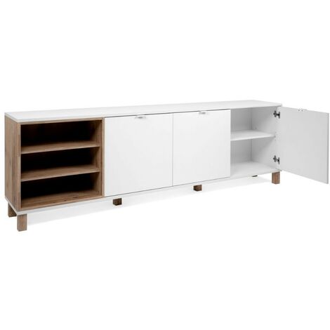 Buffet 200 cm avec 3 portes en blanc et chêne - Menorca 57A