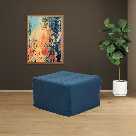 Pouf convertible en lit recouvert de tissu couleur bleu - Vega
