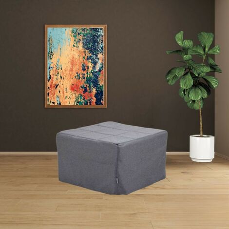 Pouf convertible en lit recouvert de tissu couleur gris - Vega