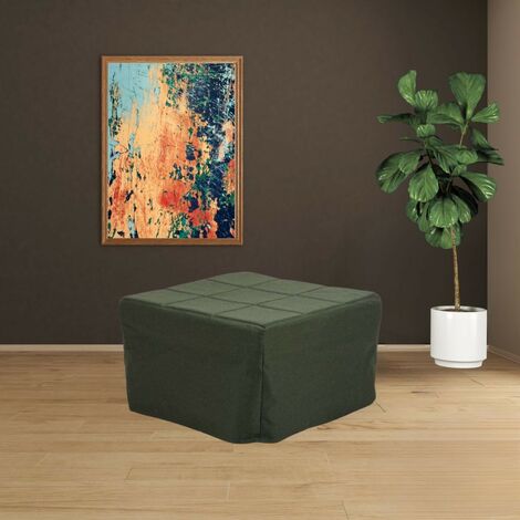 Pouf convertible en lit recouvert de tissu vert foncé - Vega