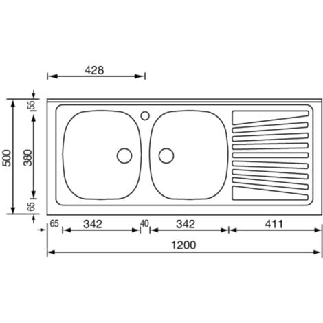 Evier à poser en inox avec 2 cuves et égouttoir droit 120x50 cm - Mondy