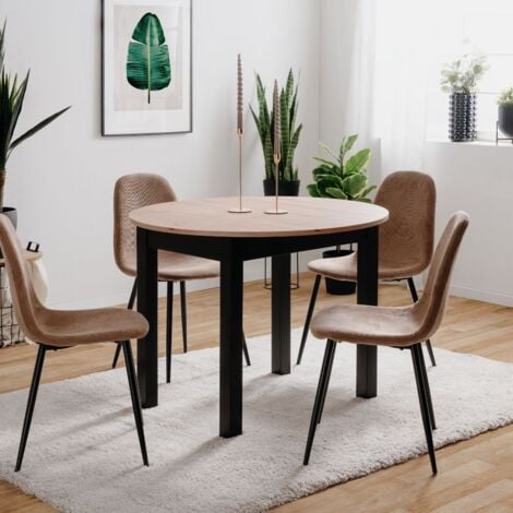 Table ronde à rallonge chêne et noir 100x76H cm - Circe