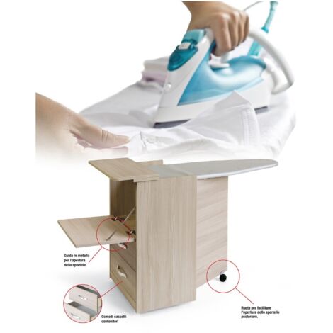 Table à repasser avec tiroirs couleur noyer antique 57x89H cm