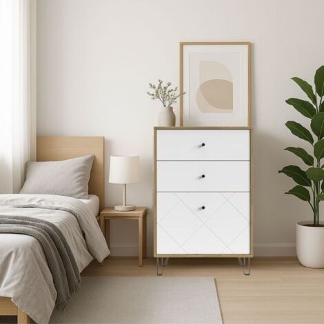 Commode 2 tiroirs et porte BolloBO18 63,4x40x95,55H coloris chêne blanc