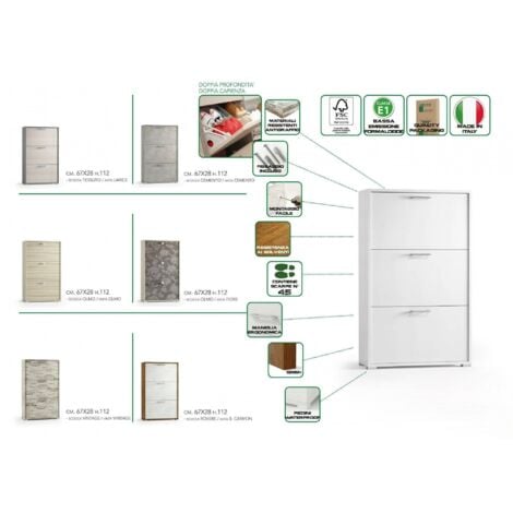 Dmora Meuble à chaussures Peonia, Meuble d'entrée polyvalent avec 3 ...